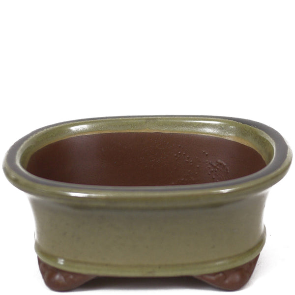 Medium Small oval glazed olive green Japanes pot - PW25 – Stone Lantern